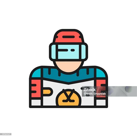 벡터 아이스 하키 선수 골키퍼 플랫 컬러 라인 아이콘입니다 겨울에 대한 스톡 벡터 아트 및 기타 이미지 겨울 겨울 스포츠 경기 스포츠 Istock