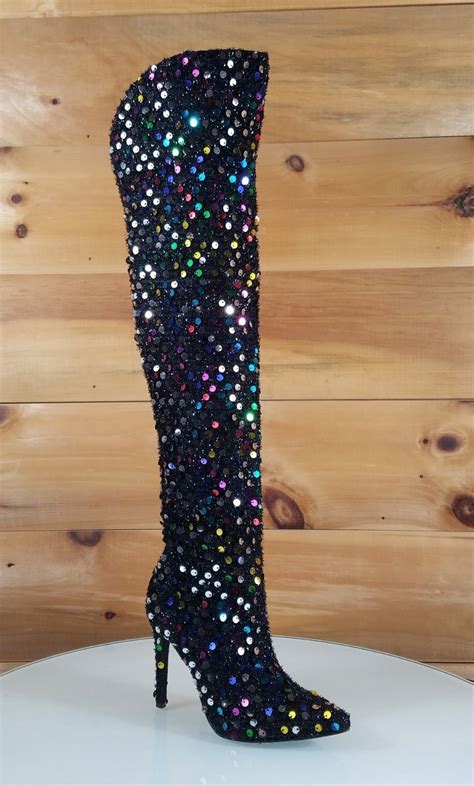 Red Cherry Carlie Black Colorful Multi Color Sequin High Heel Over The
