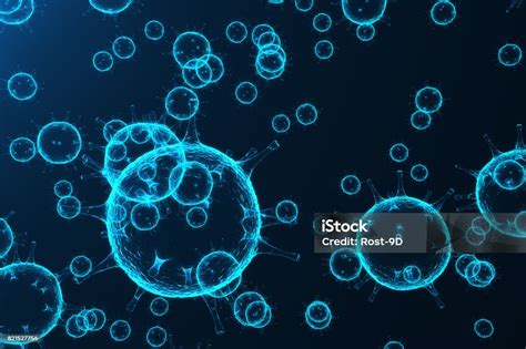 바이러스와 세균 박테리아 세포 감염 유기 체 인플루엔자 바이러스 H1n1 돼지 독감 추상적인 배경에 매력적인 컬러 3d에 빛나는 블루 바이러스 렌더링 A형 인플루엔자