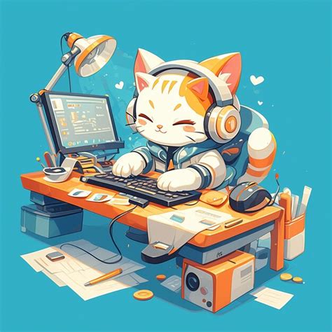 Premium Vector A Cute Cat Software Engineer Cartoon Style