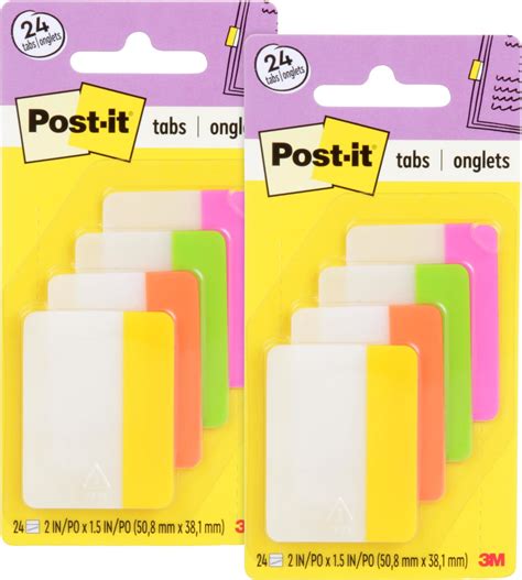 Post It Tabs 2 In Solid Assorted Bright Colors 6 Tabs
