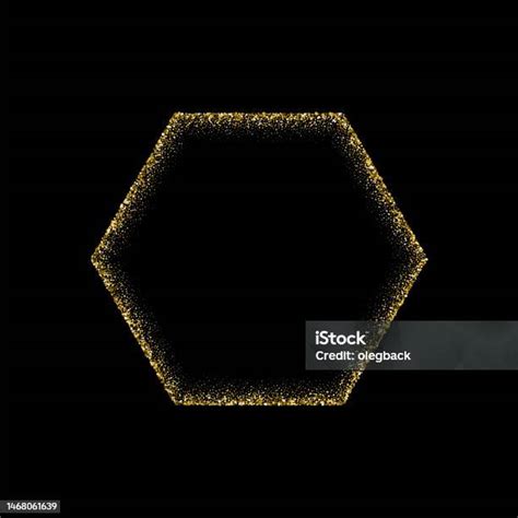육각형 골드 프레임은 밝은 글로우 조명 효과 벡터 삽화와 함께 반짝이로 만들어졌습니다 소용돌이 포털을 위한 고급 금속 먼지의 추상 황금 테두리 검은색 배경에 장식 왕실 상