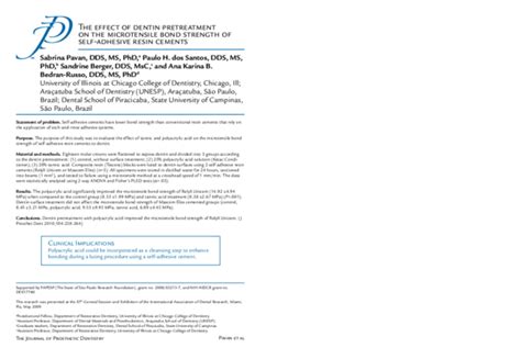 Pdf The Effect Of Dentin Pretreatment On The Microtensile Bond Strength Of Self Adhesive Resin