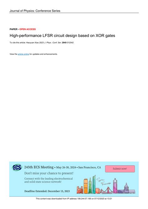 Pdf High Performance Lfsr Circuit Design Based On Xor Gates