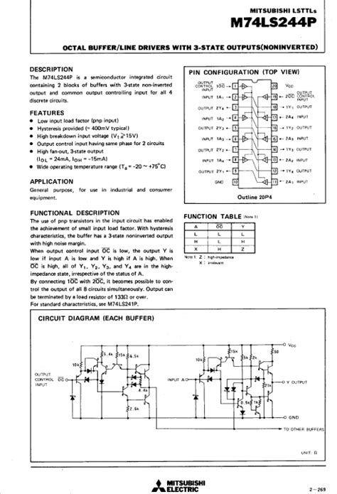 74ls244 Octal Buffer Line Drivers Mitsubishi Electric Semiconductor