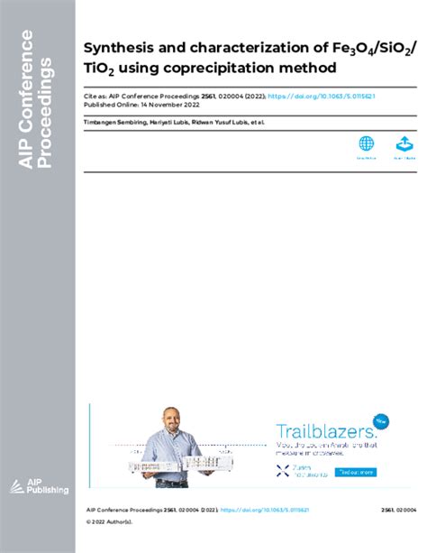Pdf Synthesis And Characterization Of Fe3o4 Sio2 Tio2 Using Coprecipitation Method