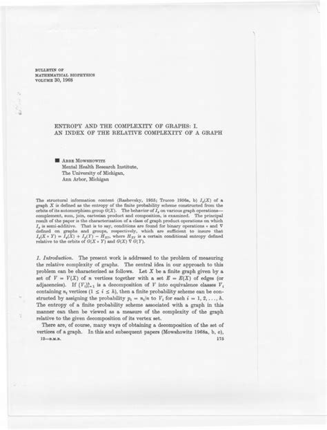 PDF Entropy And The Complexity Of Graphs I An Index Of The Relative Complexity Of A Graph