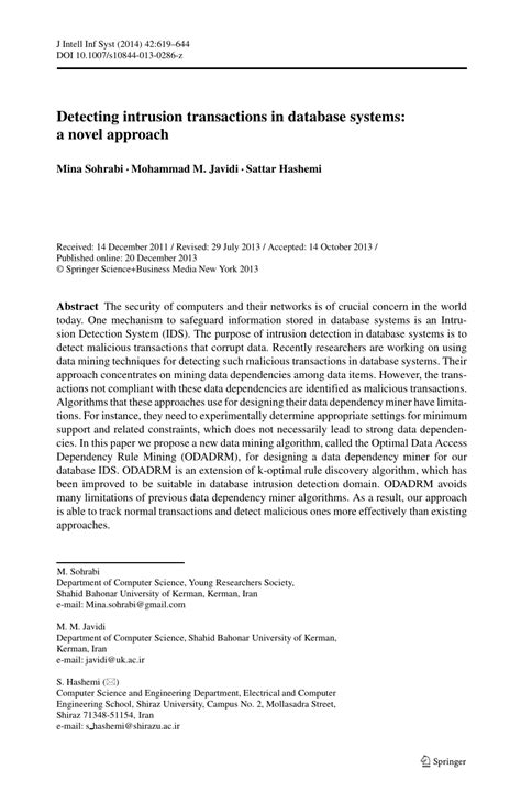 Pdf Detecting Intrusion Transactions In Database Systems A Novel Approach