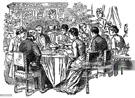 Victorian Upperclass Dinner Party 19th Century High Res Vector Graphic