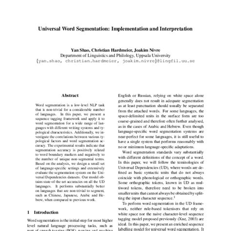 Universal Word Segmentation Implementation And Interpretation Acl Anthology