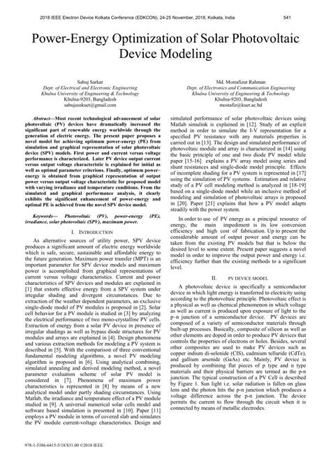 Pdf Power Energy Optimization Of Solar Photovoltaic Device Modeling