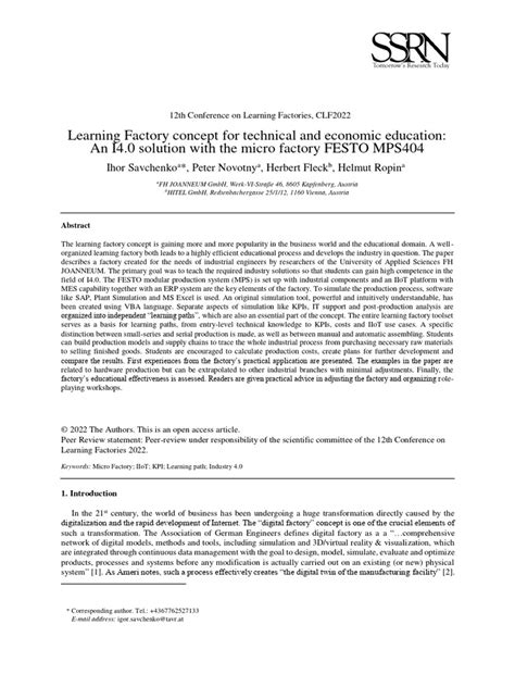 learning factory concept for technical and economic education an i4 0 solution with the micro