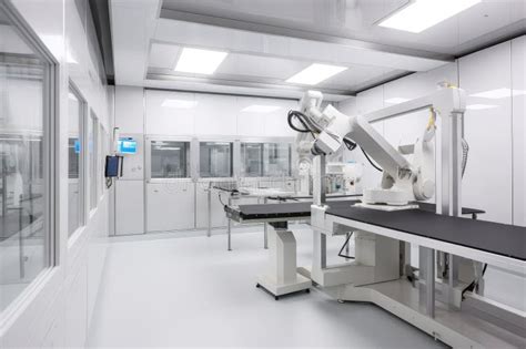 Cleanroom With Robotics Arm Performing Inspection Of High Tech Medical Device Stock Illustration