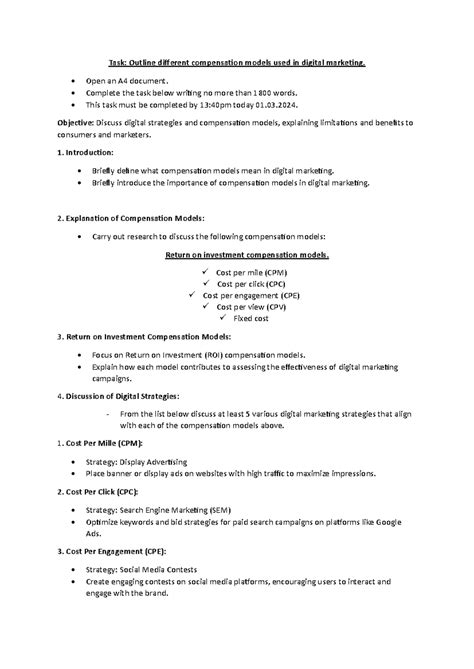 Task 4 Unit 17 Digital Marketing Assignment Helpsheet Task Outline Different Compensation