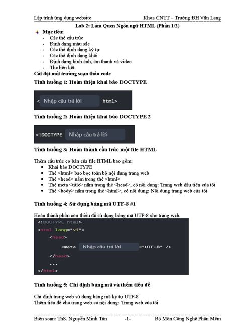 Lab 2 Html Phan 1 Lab 2 Html Phan 1 Lab 2 Làm Quen Ngôn Ngữ Html Phần 12 Mục Tiêu