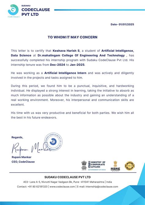 Keshava Harish On Linkedin Newyear2025 Artificialintelligence Internshipexperience