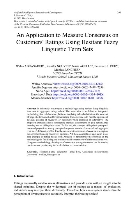 Pdf An Application To Measure Consensus On Customers Ratings Using