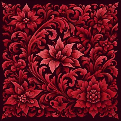 Traditional Floral Patterns Ruby Red Premium Ai Generated Vector