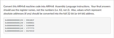 solved convert this armv8 machine code into armv8 assembly