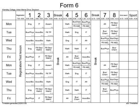 Form 6 Timetable Term 1 2025 Pdf