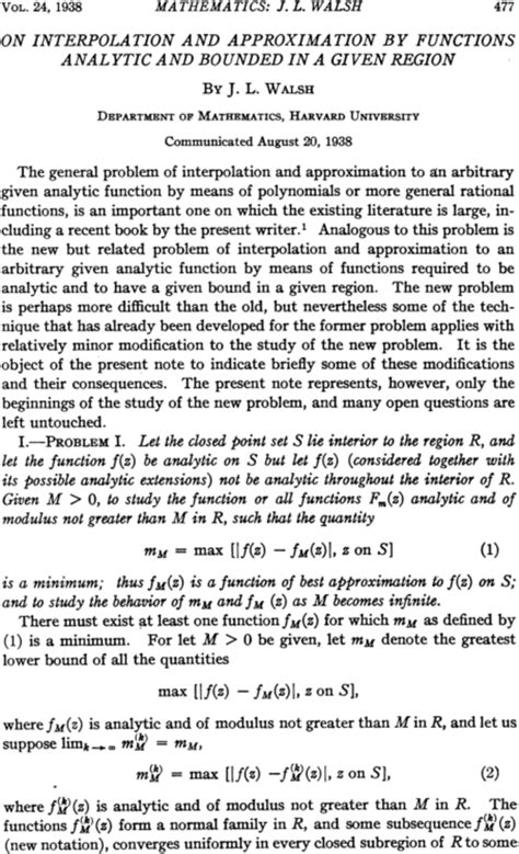 On Interpolation And Approximation By Functions Analytic And Bounded In A Given Region Pnas