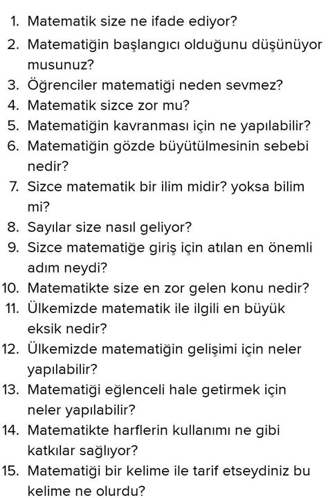 Matematik Röportaj Soruları Lazım Lütfen Acill