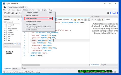 Chuyển bảng từ dạng Script sang dạng model trong MySQL