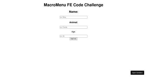macromenu fe code challenge forked codesandbox