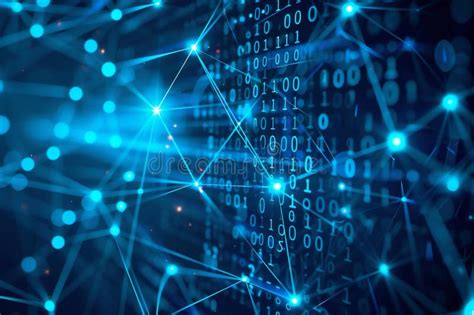 Blue Background With Glowing Digital Binary Code And Network Connections Symbolizing Data