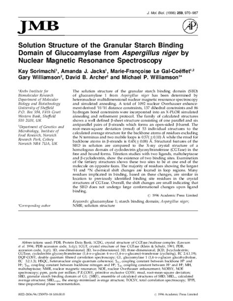 Pdf Solution Structure Of The Granular Starch Binding Domain Of