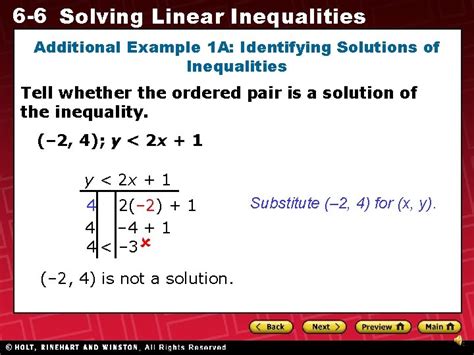 Solving Linear Inequalities A Linear Inequality Solving Linear Inequalities A Linear Inequality