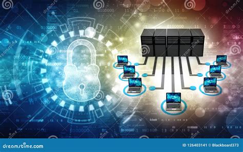 computer network computer connected to server 3d render stock image