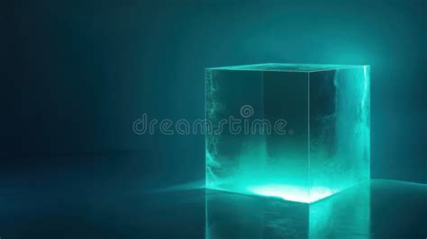 Illuminated Ice Cube In Blue Ambient Light Creating A Futuristic