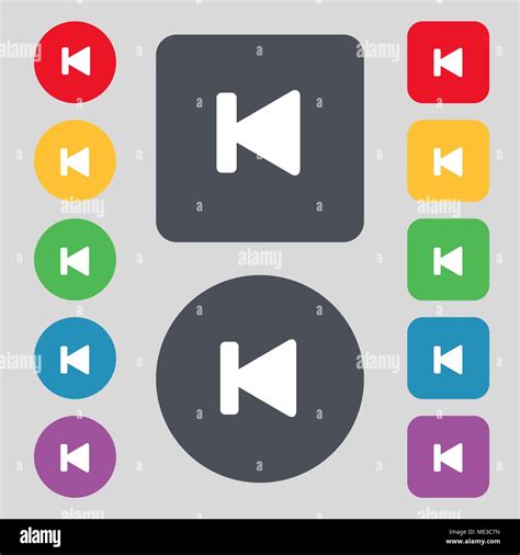 fast backward icon sign a set of 12 colored buttons flat design