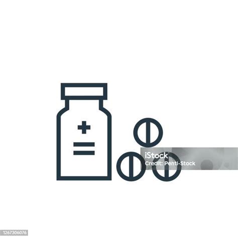 흰색 배경에 격리 된 약물 벡터 아이콘 개요 웹 사이트 디자인 및 모바일 응용 프로그램 개발을위한 얇은 라인 마약 아이콘 얇은 선 약물 개요 아이콘 벡터 그림 건강관리와