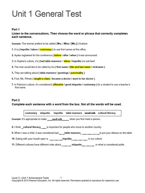Unit 1practice Download Free Pdf Etiquette All Rights Reserved