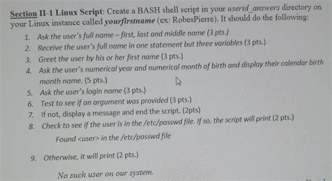 Solved Section Ii 1 Linux Script Create A Bash Shell Script
