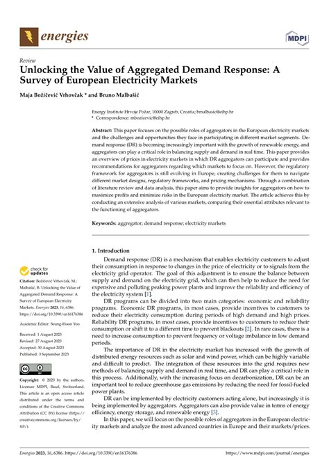 Pdf Unlocking The Value Of Aggregated Demand Response A Survey Of European Electricity Markets