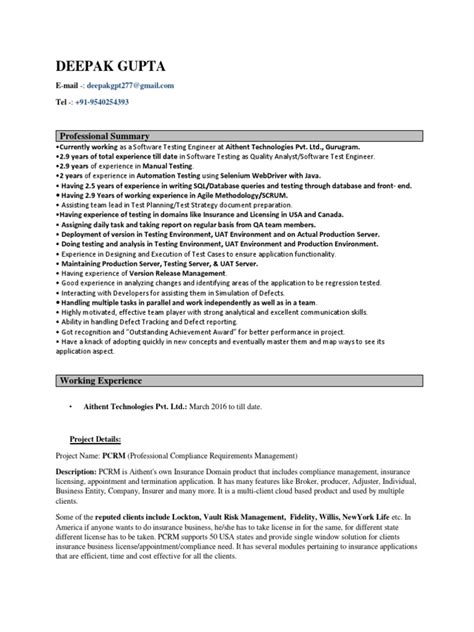 Deepak Gupta Resume Download Free Pdf Selenium Software