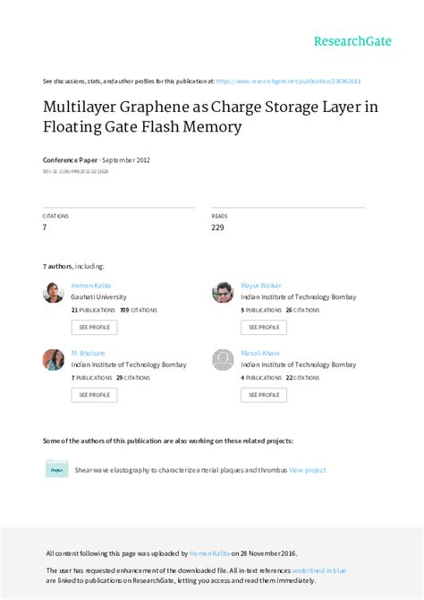 Pdf Multilayer Graphene As Charge Storage Layer In Floating Gate Flash Memory