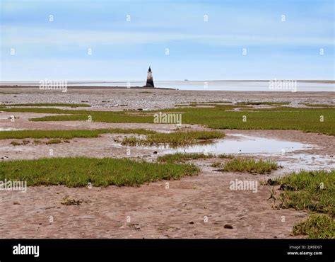 The Grassy Beach Of Cockerham Sands At Low Tide With Plover Scar