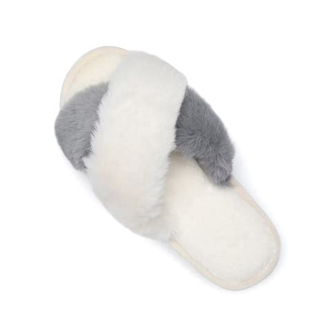 Ninecifun Womens Fuzzy Slippers Slip On Cross Band Slippers Memory