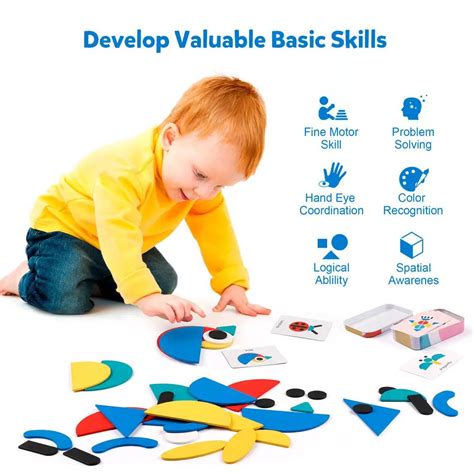 Wooden Pattern Blocks Shape Puzzle Set Coogam