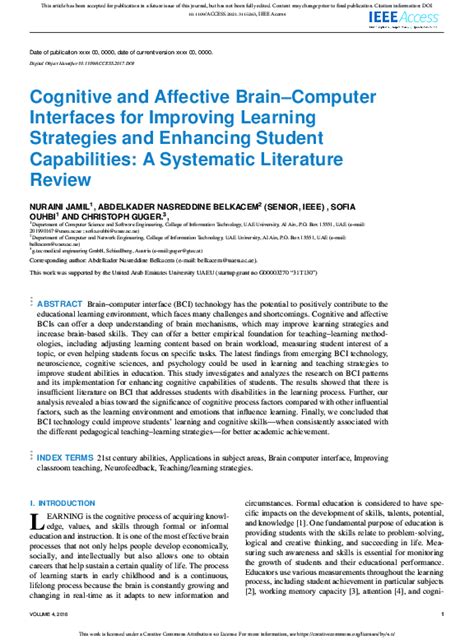 Pdf Cognitive And Affective Braincomputer Interfaces For Improving Learning Strategies And