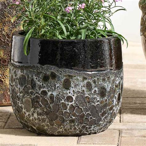 Black Lava Ceramic Outdoor Planter Medium