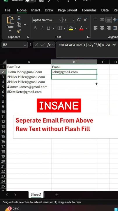 Extract Email From Text In Excel With Regexextract Exceltricks Youtube