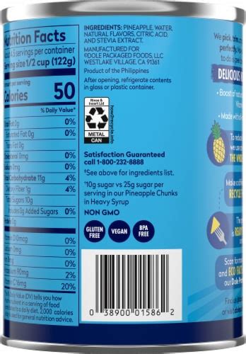 Dole® Pineapple Chunks No Sugar Added 20 Oz Foods Co