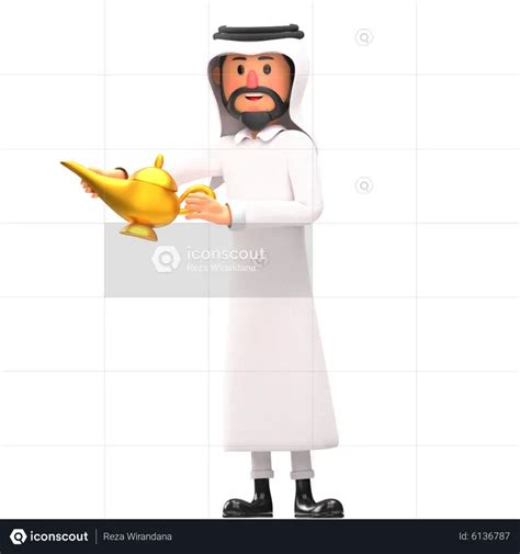 Premium Muslim Man Holding Aladdin Pot 3d Illustration Download In Png