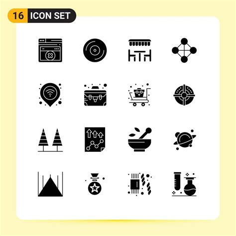 Set Of 16 Vector Solid Glyphs On Grid For Pin Internet Resturant Topology Hierarchy Editable