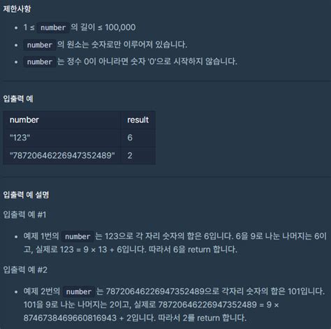 Algorithm 프로그래머스 9로 나눈 나머지 Kotlin Algorithm 프로그래머스 9로 나눈 나머지 Kotlin